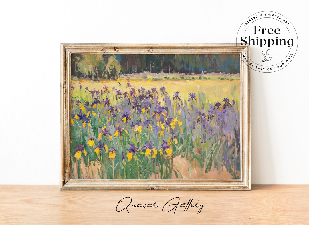 Flower Field Print, Floral Landscape Print, Irises Field, Countryside ...