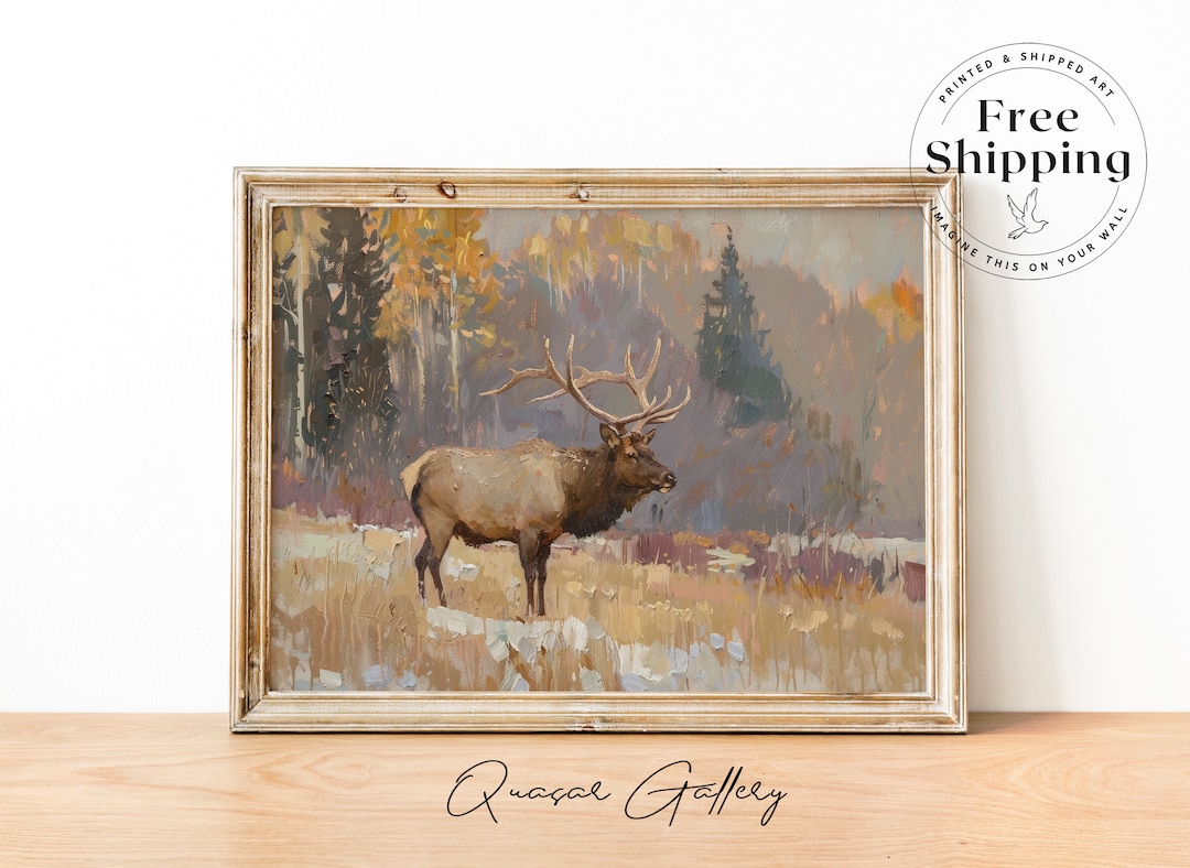 Elk Oil Painting Art Print: Forest Animal Wall Decor - Etsy