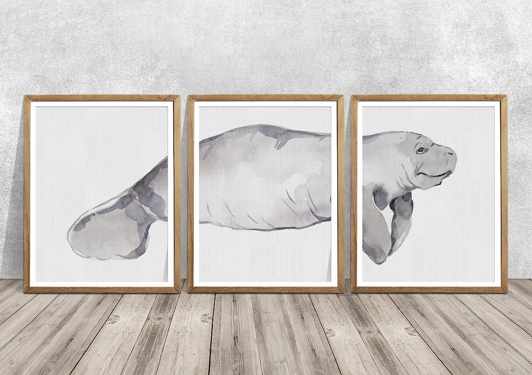 Manatee Print, Mammals Art Print, Manatee Painting, Manatee Print ...