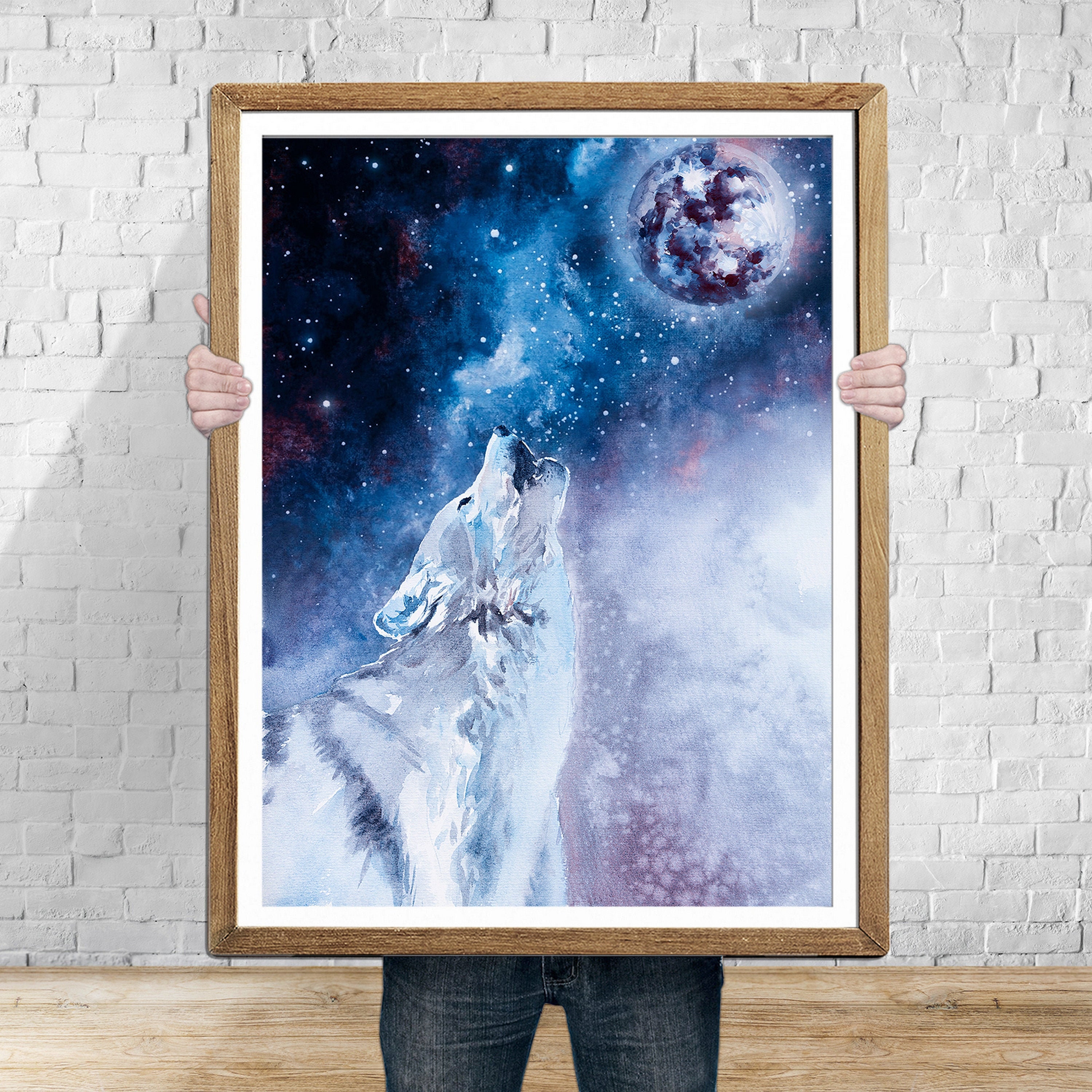 Wolf Art Print Wolf Print Wolf Art Wolf Moon Moon Wall - Etsy