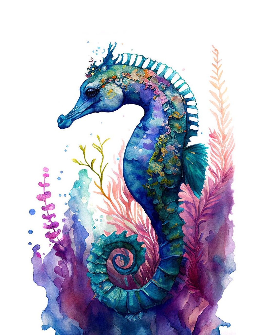 SEAHORSE, Blue Seahorse, Seahorse Painting, Seahorse Print, Blue Art ...