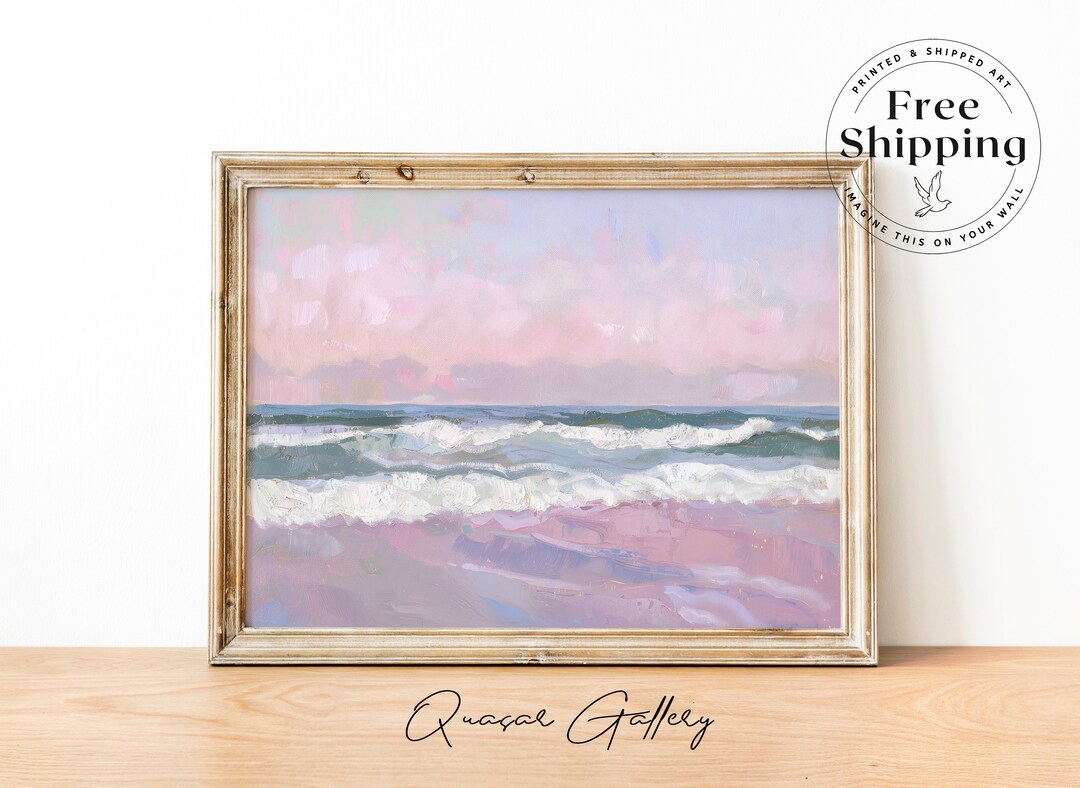 Feminine Beach Art, Soft Pastel Beach, OIL PAINTING, Blush Ocean Waves ...