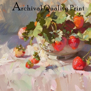 Summer Fruit Print, Strawberry Print, Pink Strawberry Oil Painting ...