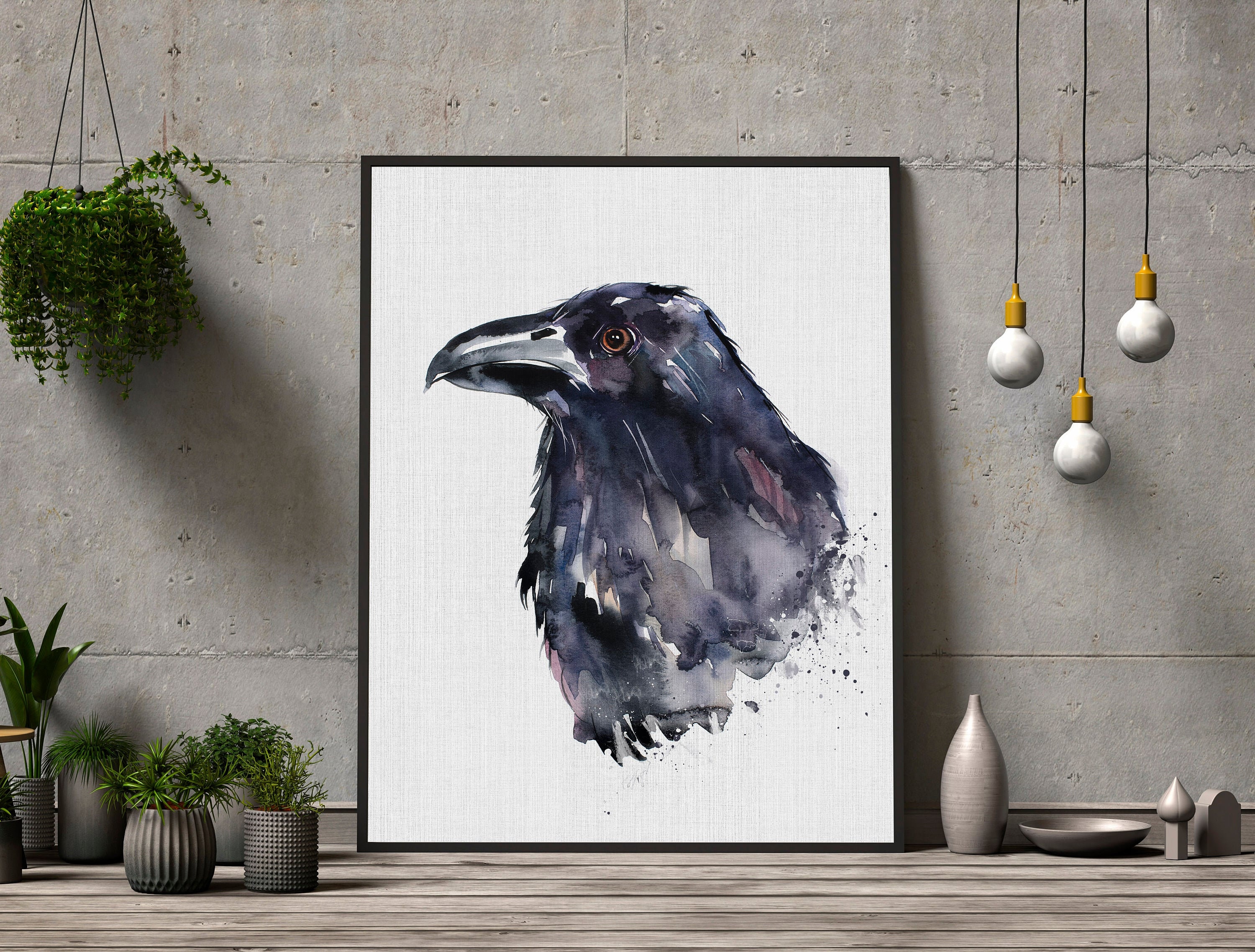 RAVEN Raven art print Hand drawn raven print Black raven | Etsy