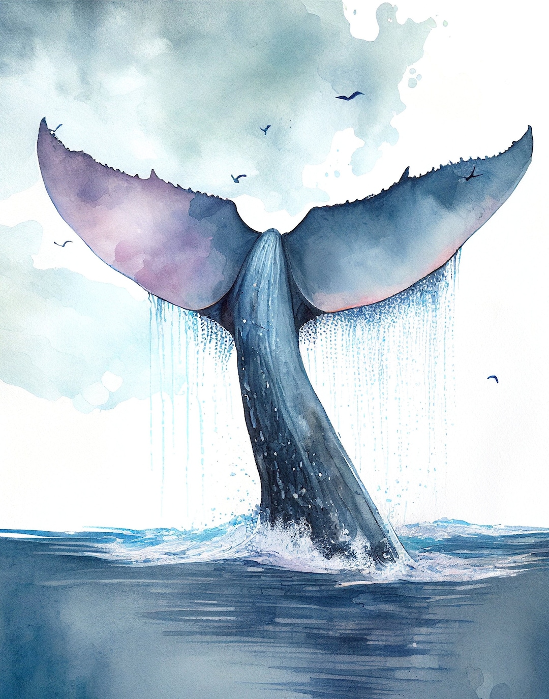 Whale Tail, Whale Tail Painting, Coastal Print, Coastal Painting, Tail ...