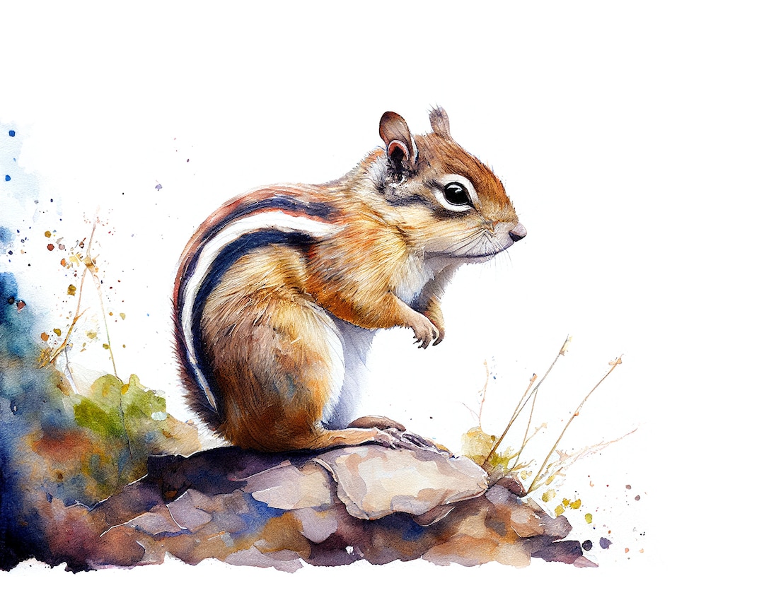 Chipmunk Watercolor Painting for Nursery Decor Art Print - Etsy