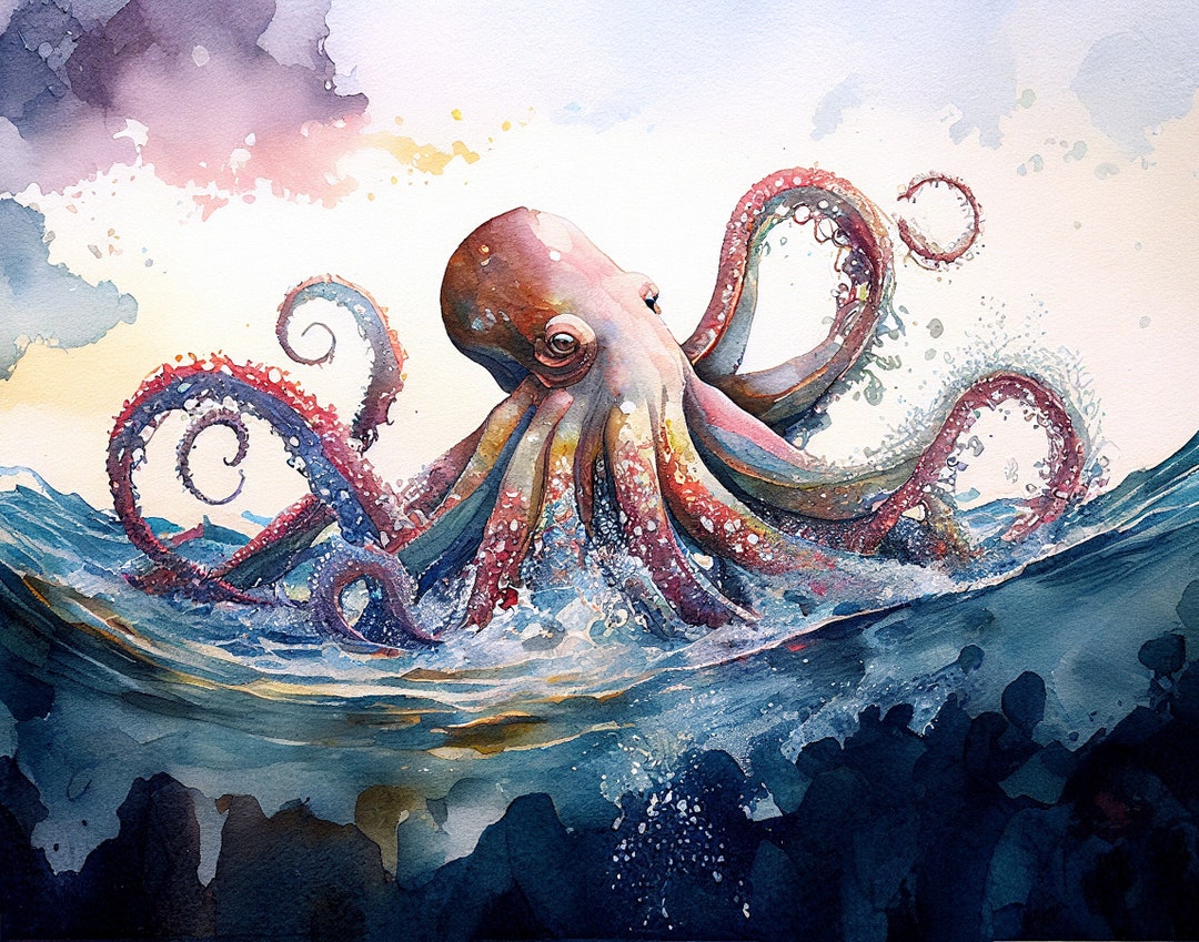 Watercolor Octopus Art, Perfect Gift, Fantasy Art, Watercolor Art ...