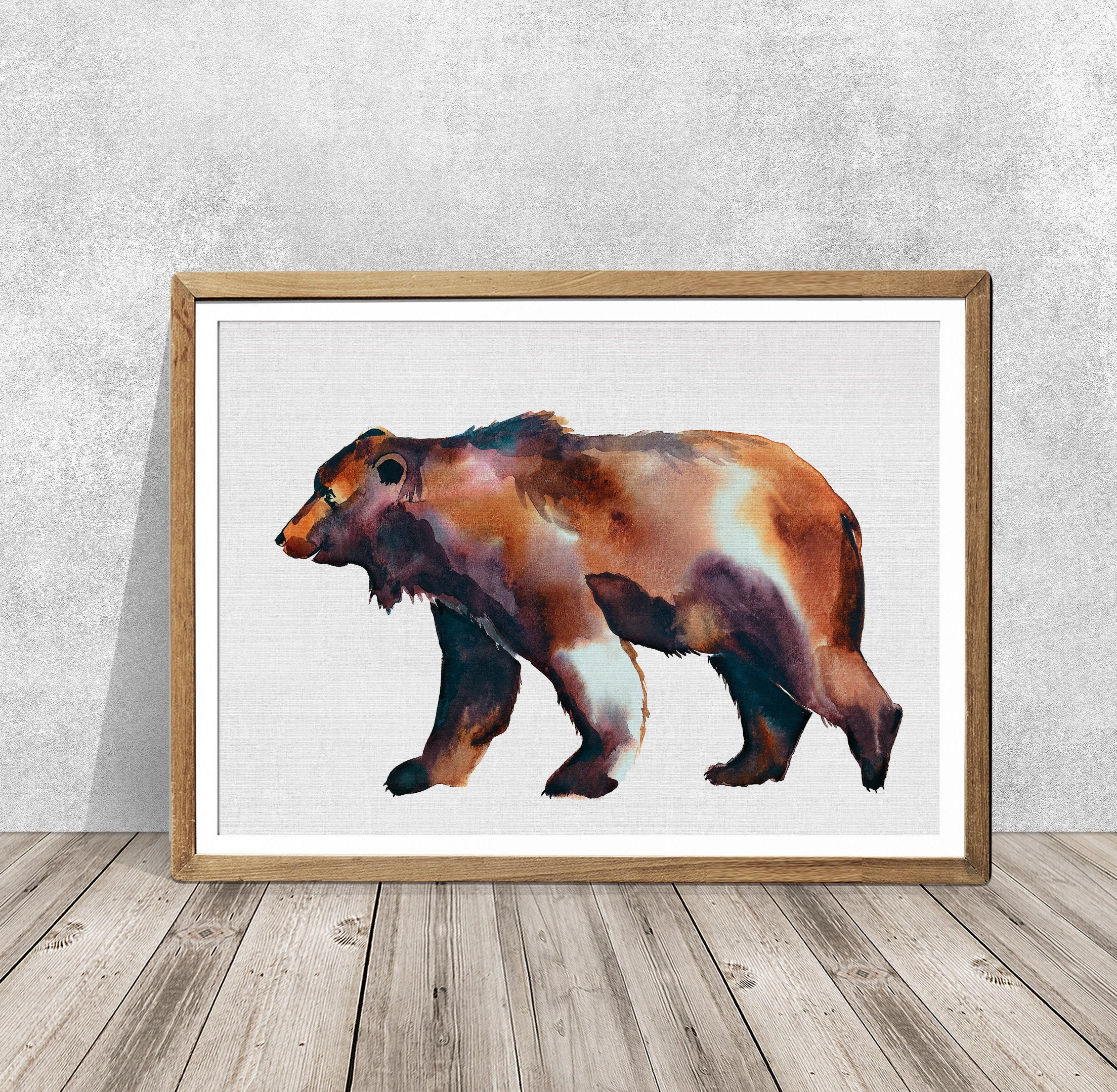 Brown bear art Grizzly bear wall art Woodland bear wall art | Etsy