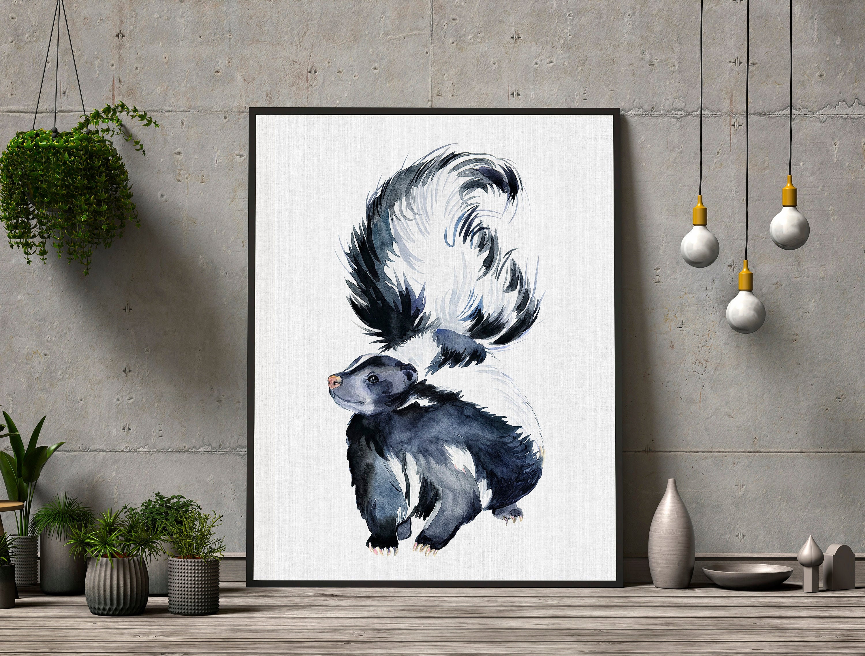 Skunk art print Skunk watercolor print Skunk wall art | Etsy