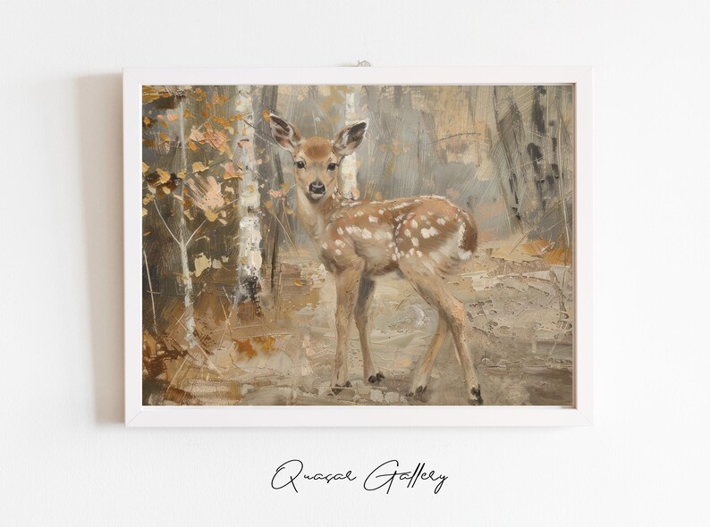 Fawn Art Print: Signed Deer Painting, Neutral Nursery Decor - Etsy