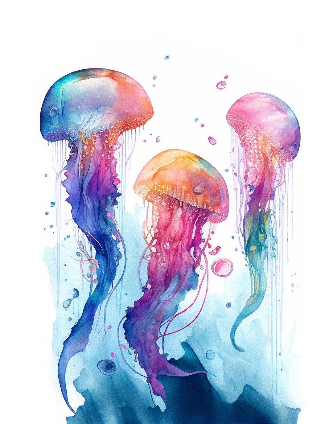 Colorful Jellyfish, Jellyfish Print, Watercolor Jellyfish, Wall Art ...