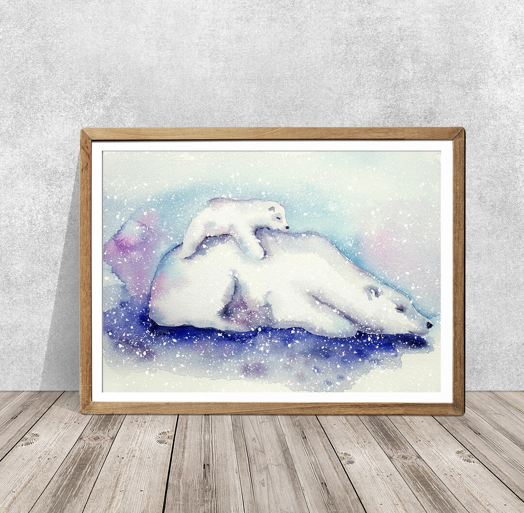 Polar Bear Print, Polar Bear, Kids Art Print of Mother and Baby Polar ...