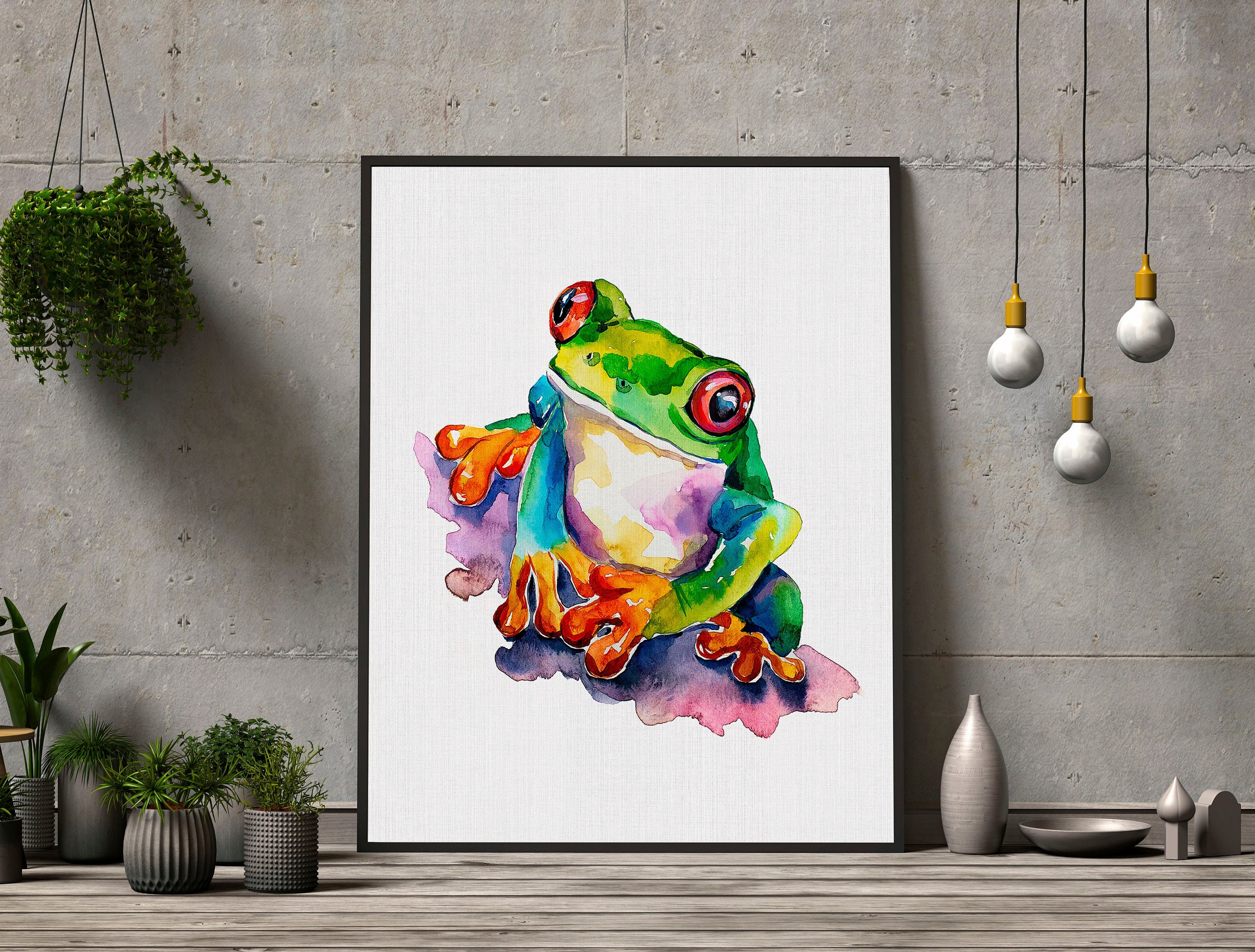 Tree frog painting Watercolor frog Frog art print Red eyed | Etsy