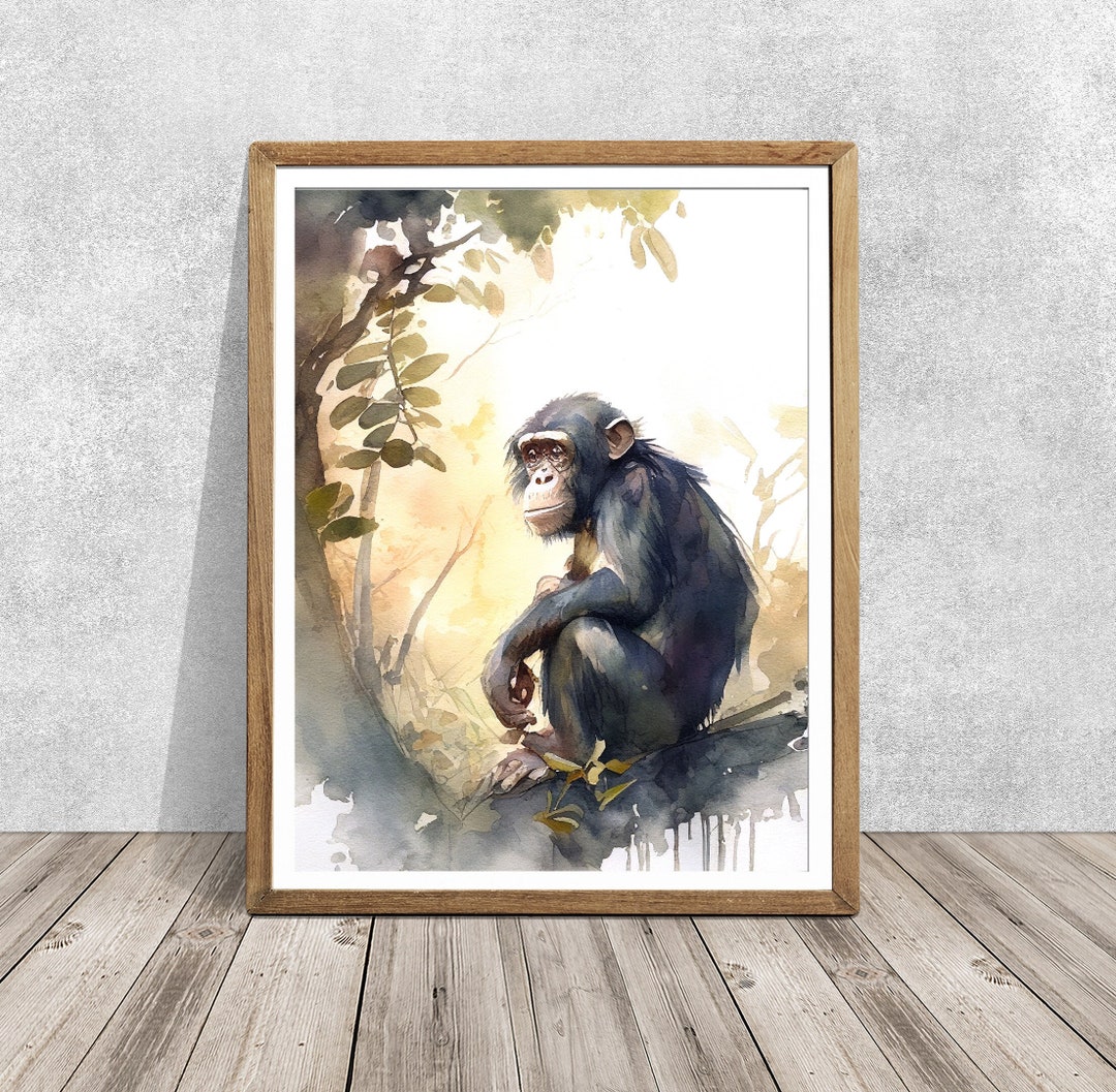 Chimpanzee, Chimpanzee Art, Monkey Art, Ape Art, Ape Print, Ape Wall ...