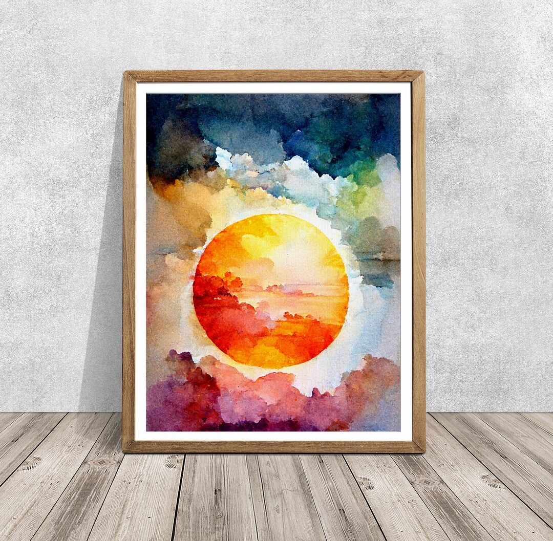 Sun Print, Sun Watercolor Painting, Sun Painting, Sun Wall Art - Etsy