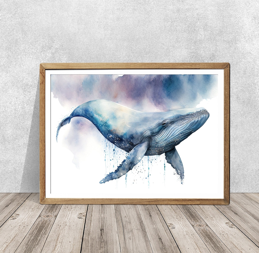 Blue Whale Art Blue Whale Watercolor Painting Blue Whale for - Etsy