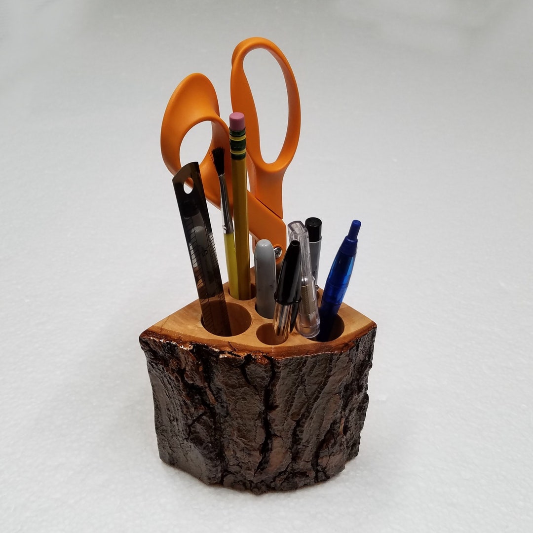 Rustic Desk Organizer, 7 Storage Holes For: Pen / Pencil / Craft Tools ...