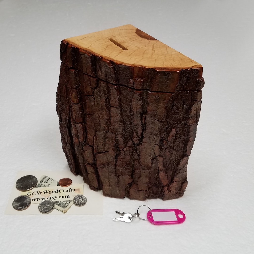 Rustic Rough Cut Cherry Firewood Coin Saver Bank Box With an Extra ...