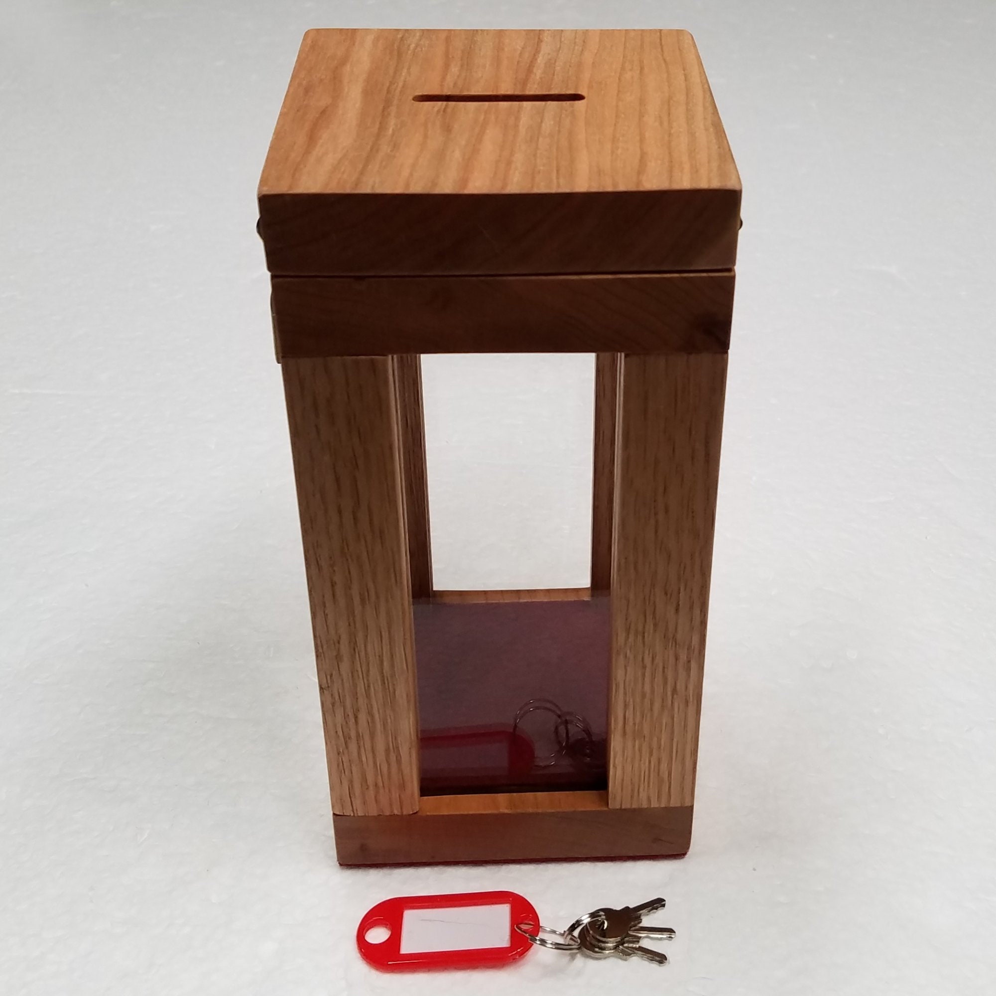 Tamper Resistant Transparent View Coin Saver Bank Box, Cherry and Oak ...