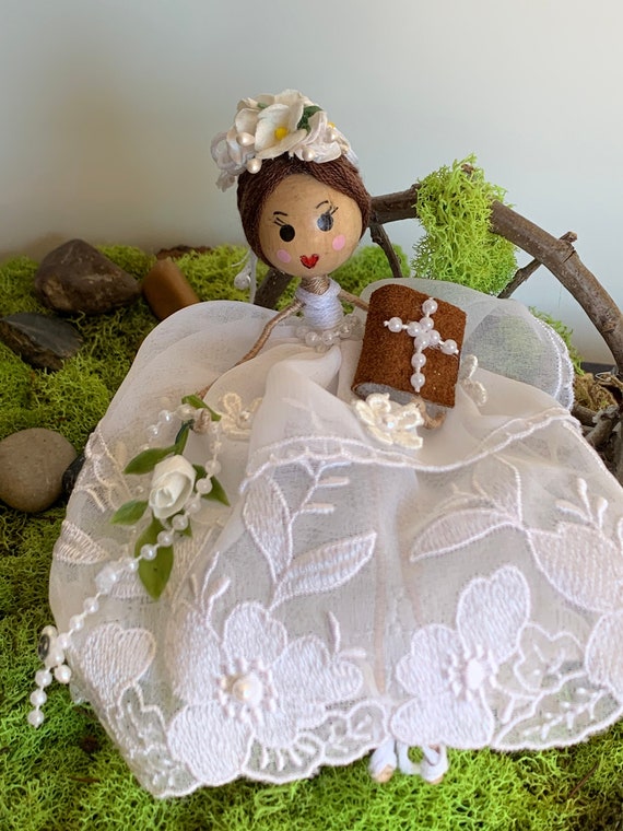 First communion doll white dress doll miniature doll fairy | Etsy