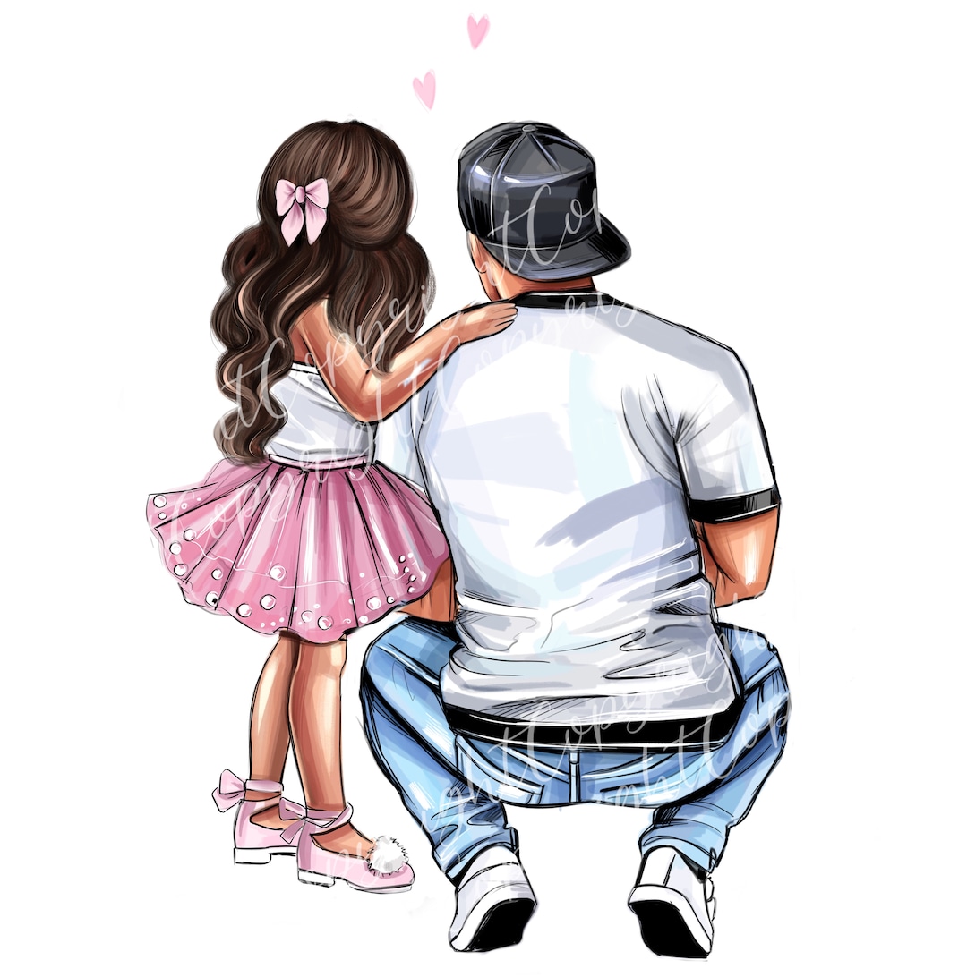 Dad and Daughter Clipart Brown Hair, Dad, Daughter, Clipart, Sticker ...