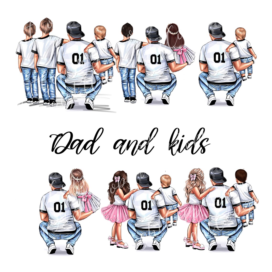 Dad and Kids, Son, Daughter, Picture, Clipart, Sticker - Etsy