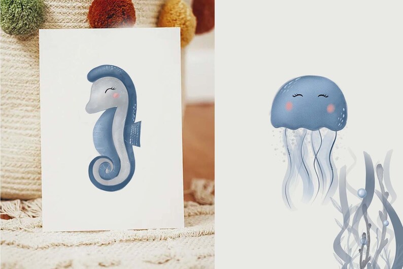 OCEAN Watercolor Set Png Transparent Background Stickers - Etsy