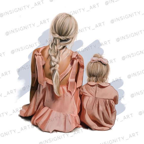 Ilustracja Mama Z Córką Cyfrowe Rysunek Clipart Mom and | Etsy