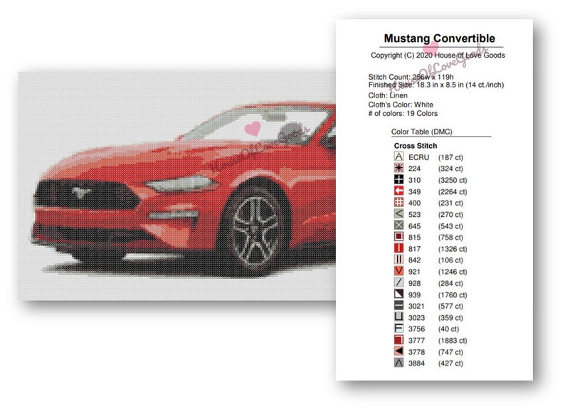 Sports Car Cross Stitch Pattern, Mustang Convertible Cross Stitch ...