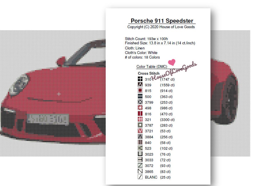 Sports Car Cross Stitch Pattern, Porsche Cross Stitch Pattern, Porsche ...