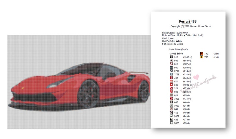 Ferrari 488 Cross Stitch Pattern Sports Car Cross Stitch | Etsy