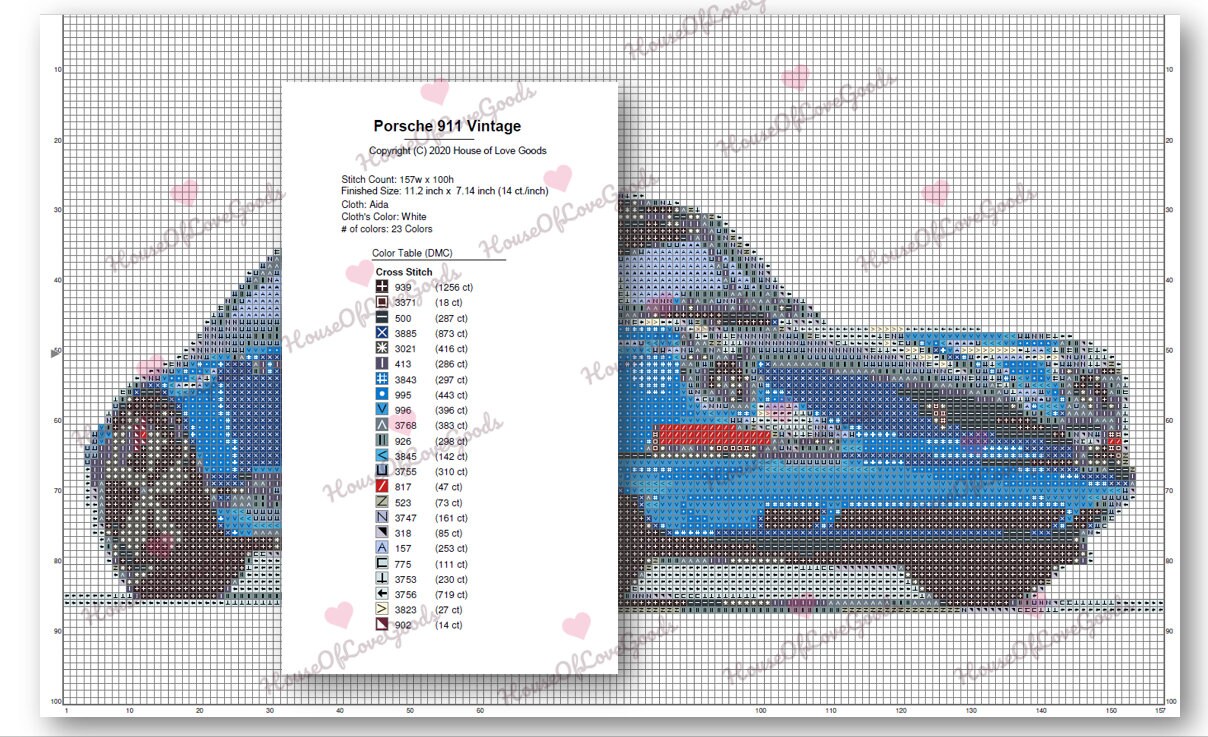Sports Car Cross Stitch Pattern, Porsche Cross Stitch Pattern, Vintage ...