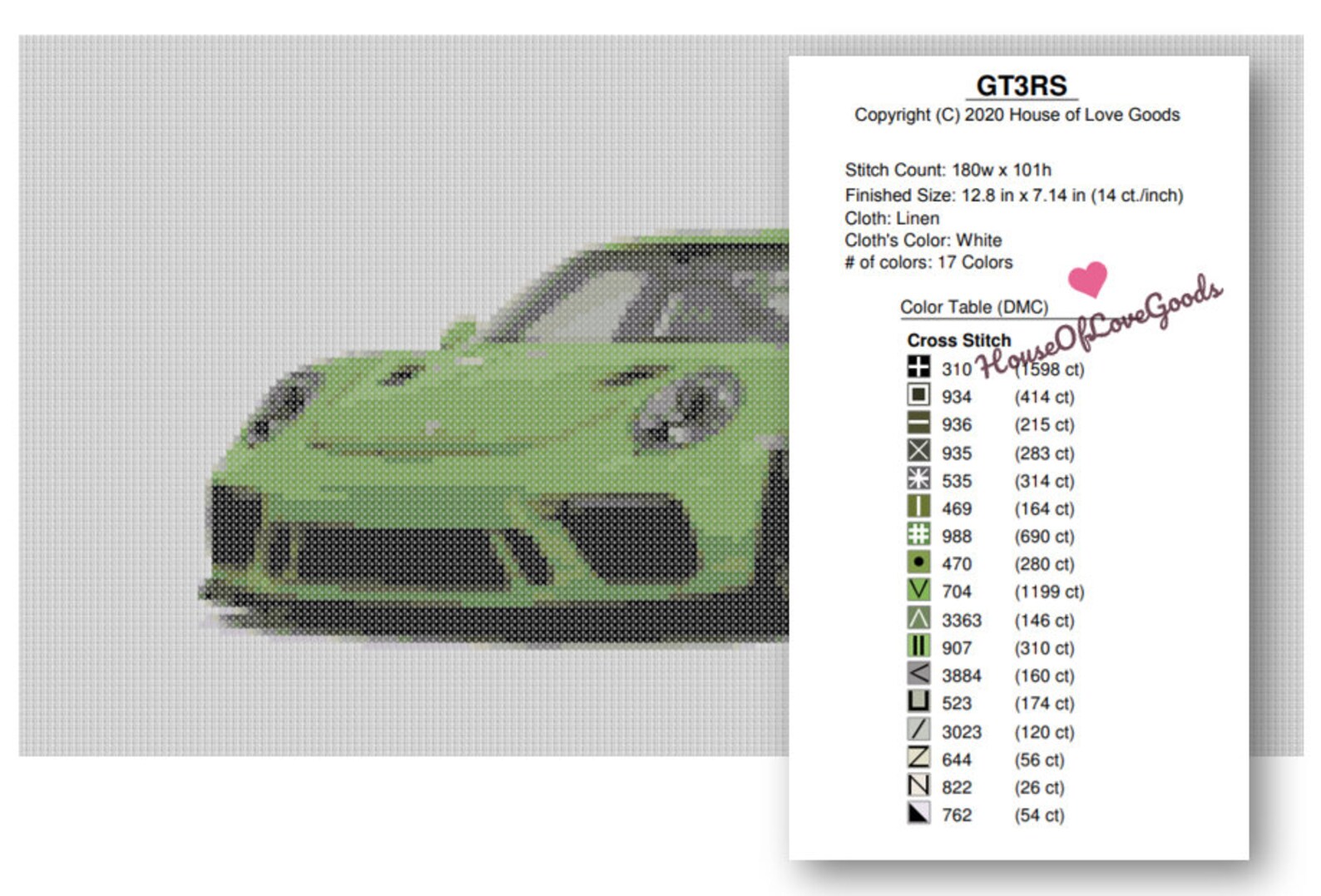 Supercar Cross Stitch Pattern, Sports Car Cross Stitch Pattern, Porsche ...