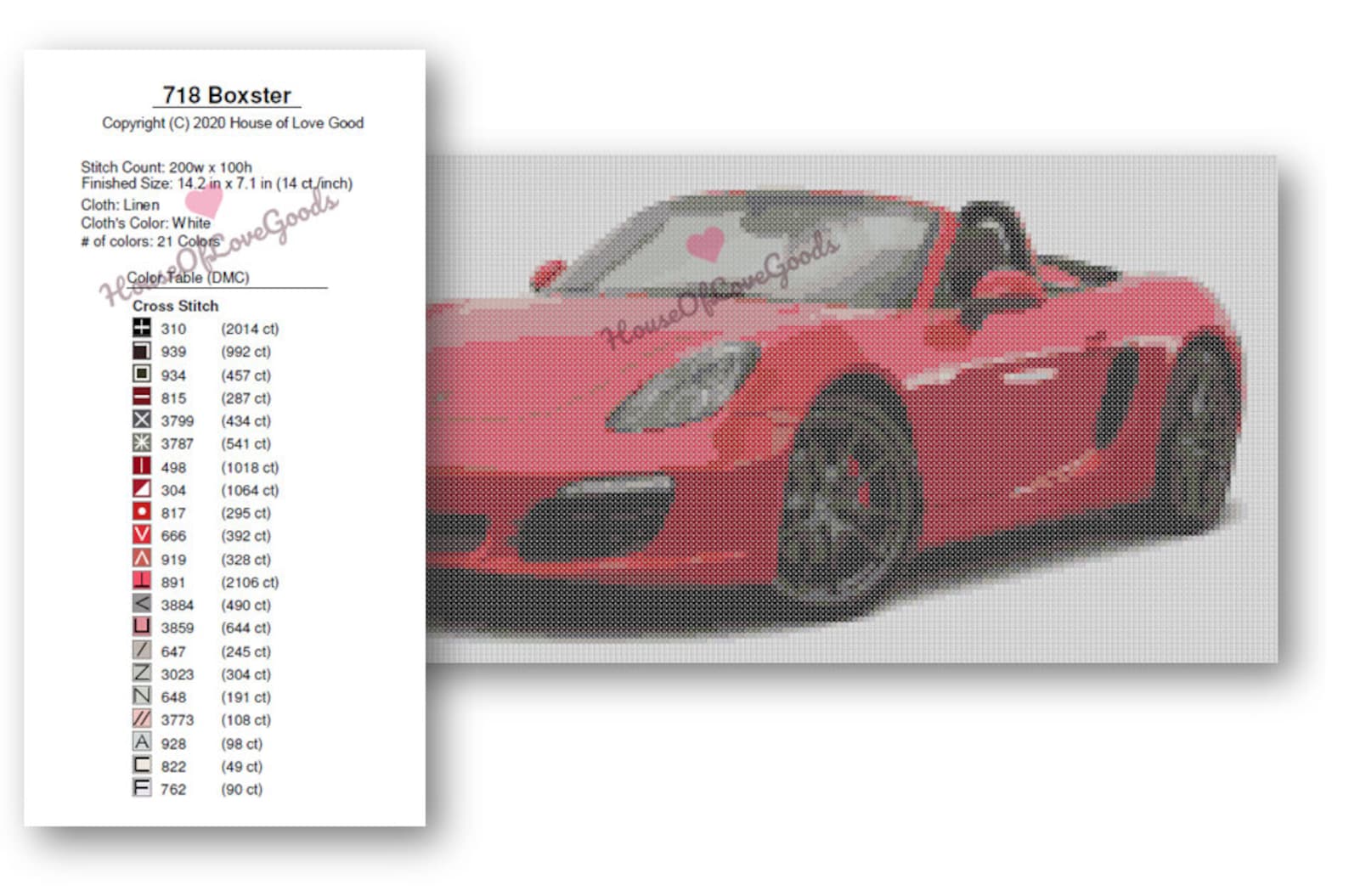 Sports Car Cross Stitch Pattern, Porsche 718 Cross Stitch Pattern ...