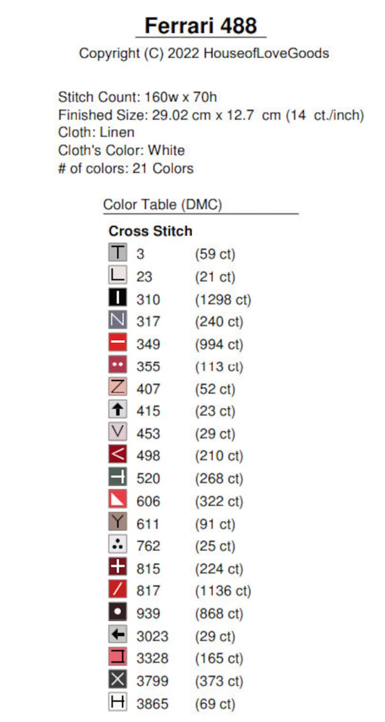 Ferrari 488 Cross Stitch Pattern, Sports Car Cross Stitch Pattern ...