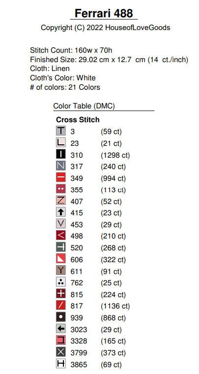 Ferrari 488 Cross Stitch Pattern, Sports Car Cross Stitch Pattern ...