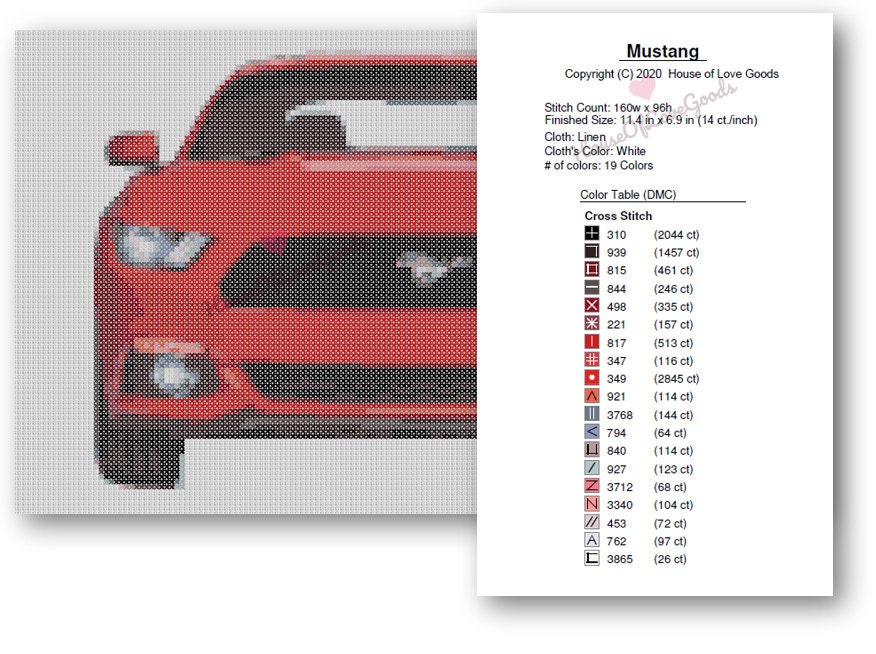 Sports Car Cross Stitch Pattern, Mustang Cross Stitch Pattern, Pony Car ...