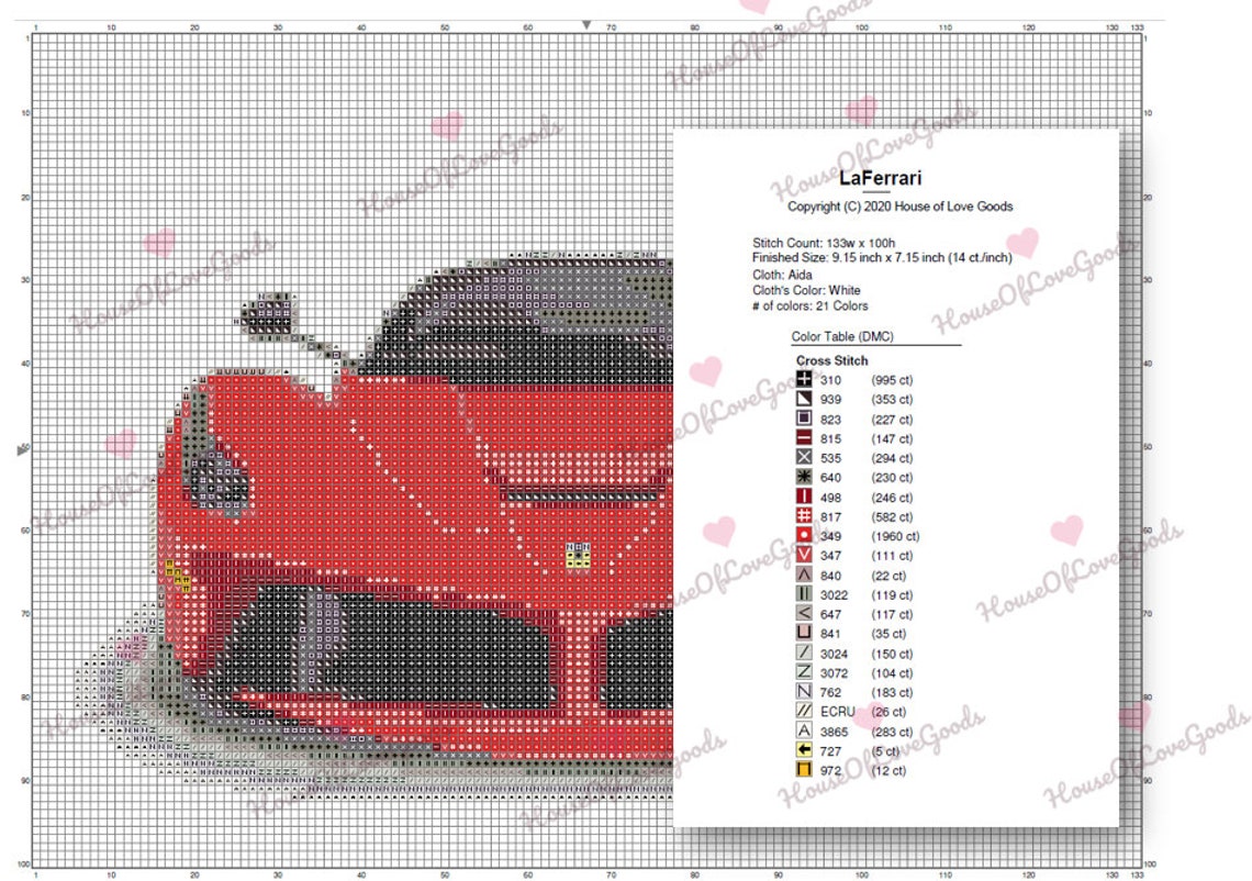 Supercar Cross Stitch Pattern, Sports Car Cross Stitch Pattern, Ferrari ...