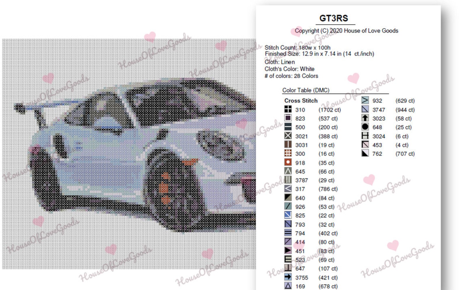 Supercar Cross Stitch Pattern, Sports Car Cross Stitch Pattern, Porsche ...