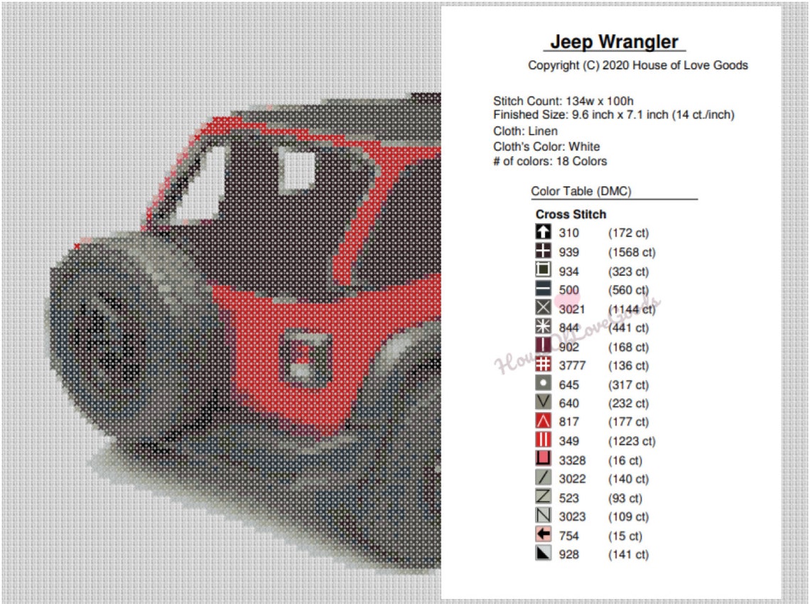 Jeep Cross Stitch Pattern, Jeep Wrangler Cross Stitch Pattern, Car ...