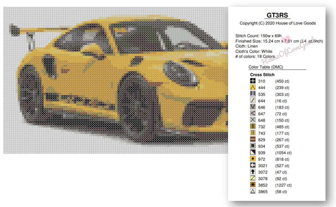 Supercar Cross Stitch Pattern, Sports Car Cross Stitch Pattern, Porsche ...