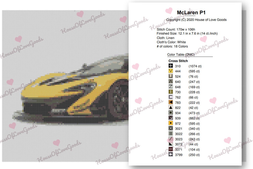 Super Car Cross Stitch Pattern, Race Car Cross Stitch Pattern, Mclaren ...