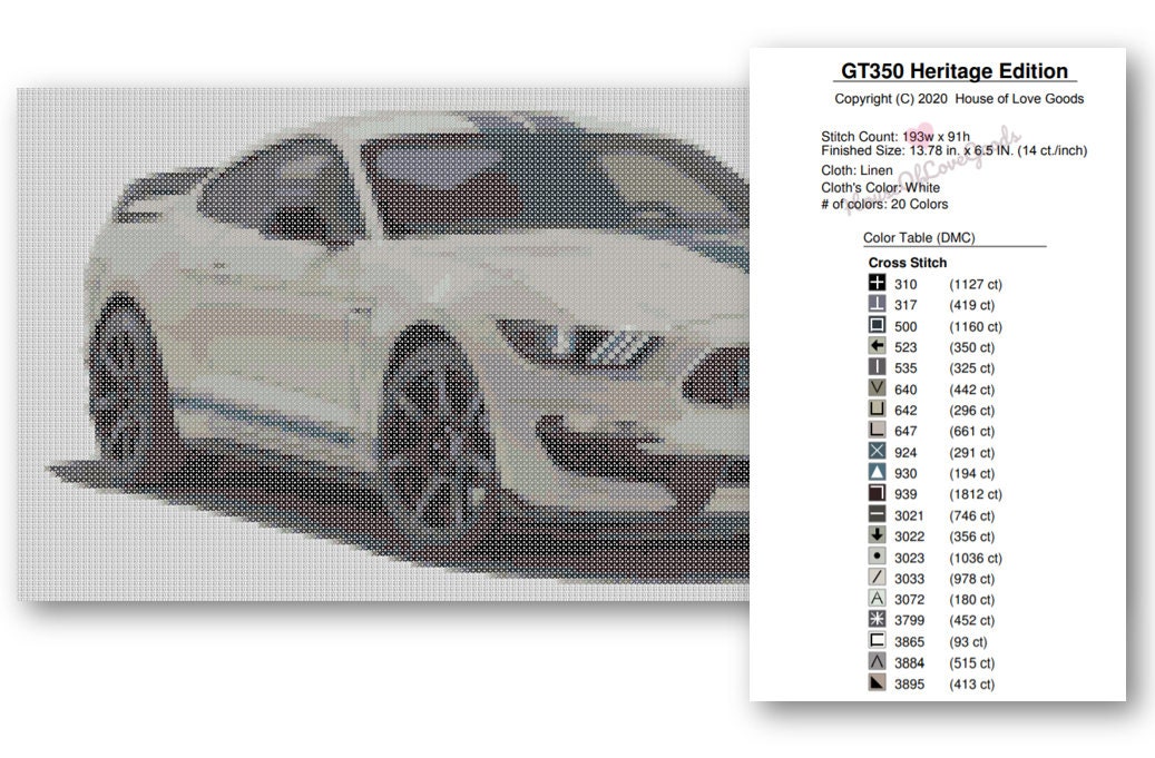 Sports Car Cross Stitch Pattern, Mustang Shelby GT350 Heritage Edition ...