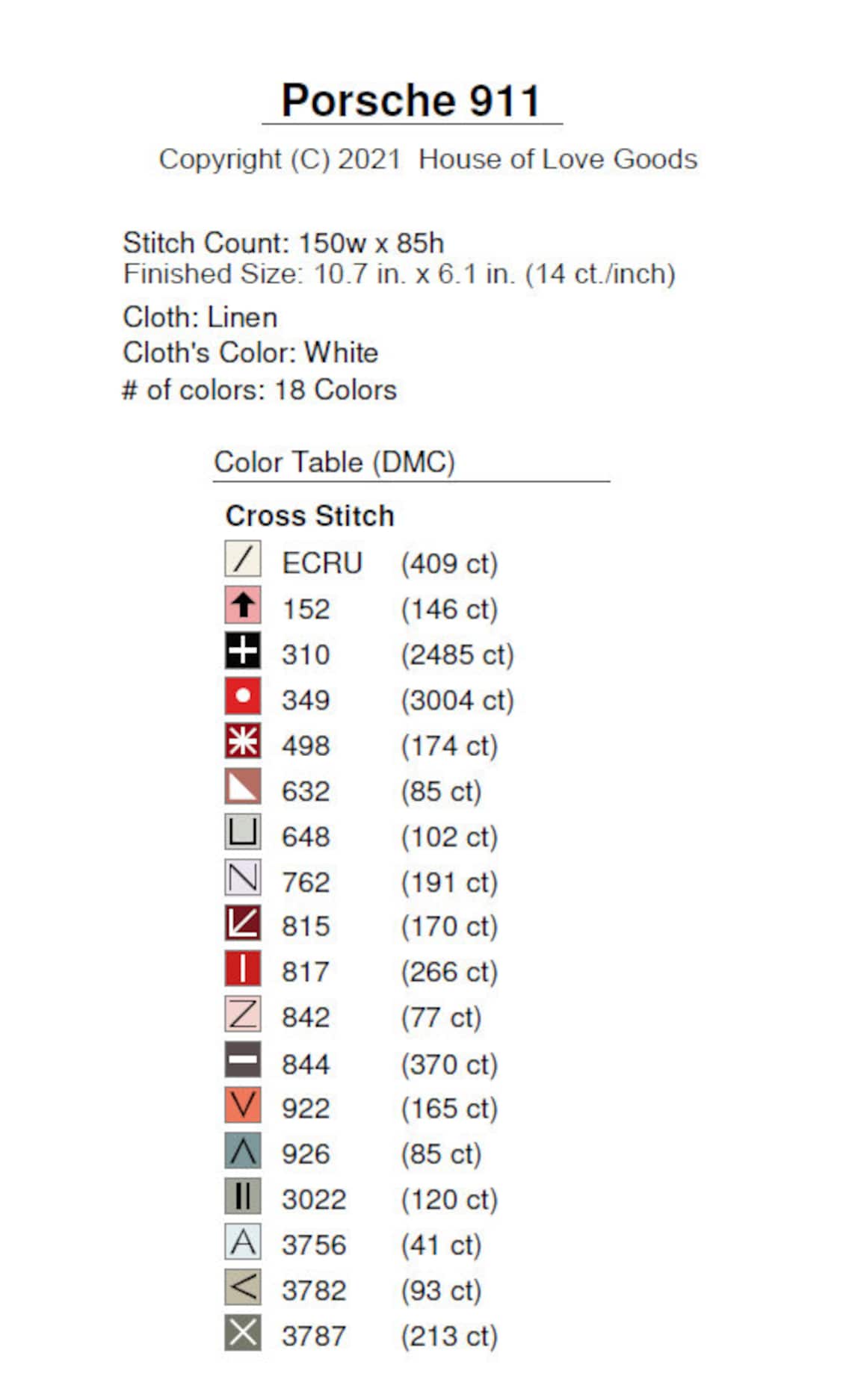 Sports Car Cross Stitch Pattern, Porsche Cross Stitch Pattern, Porsche ...