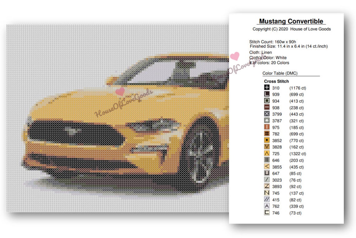 Sports Car Cross Stitch Pattern, Mustang Convertible Cross Stitch ...