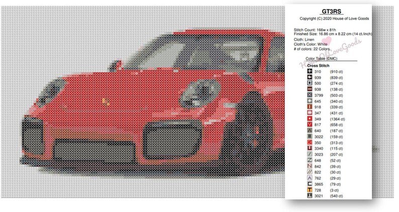 Supercar Cross Stitch Pattern, Sports Car Cross Stitch Pattern, Porsche ...