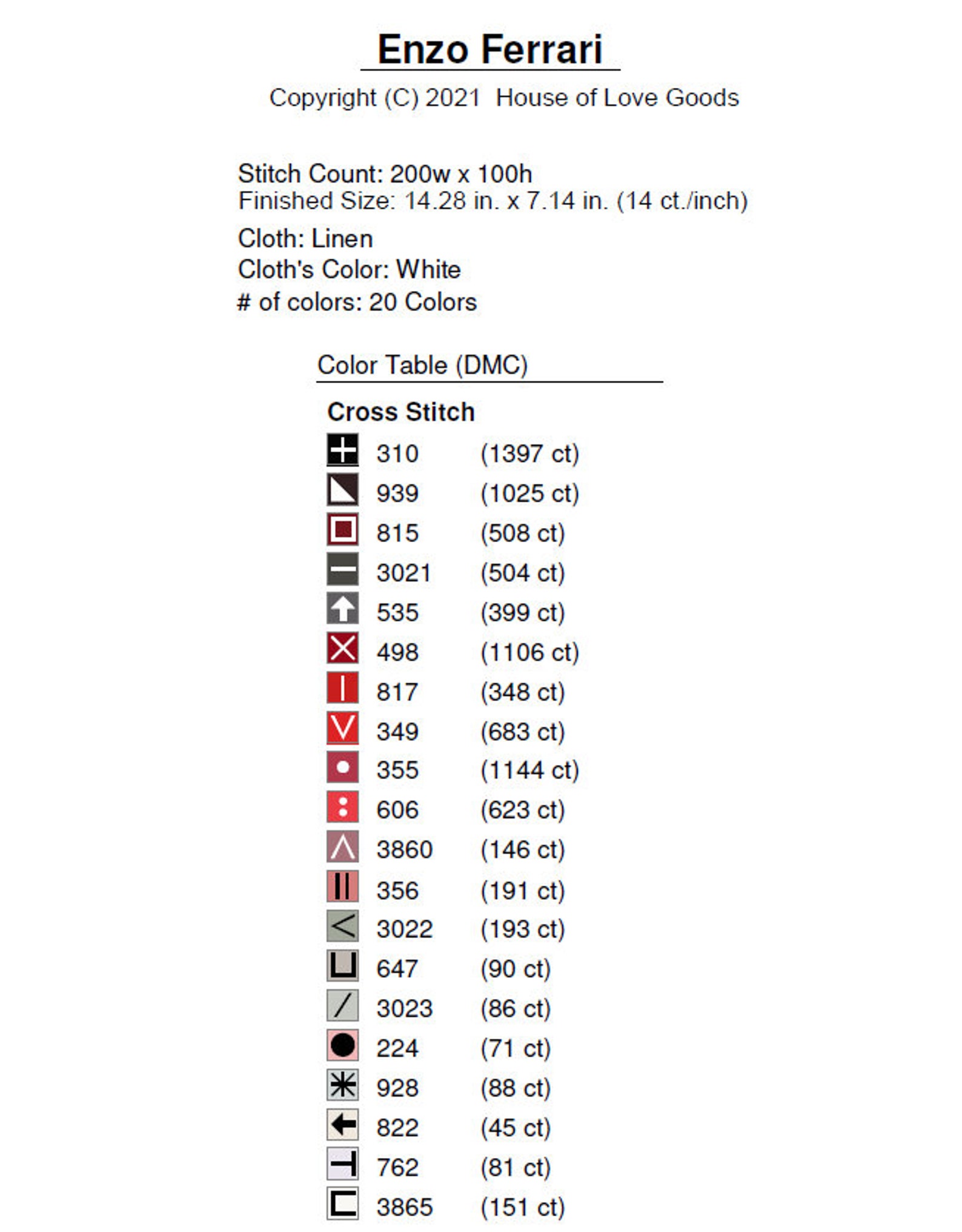 Enzo Ferrari Cross Stitch Pattern, Super Car Cross Stitch Pattern ...