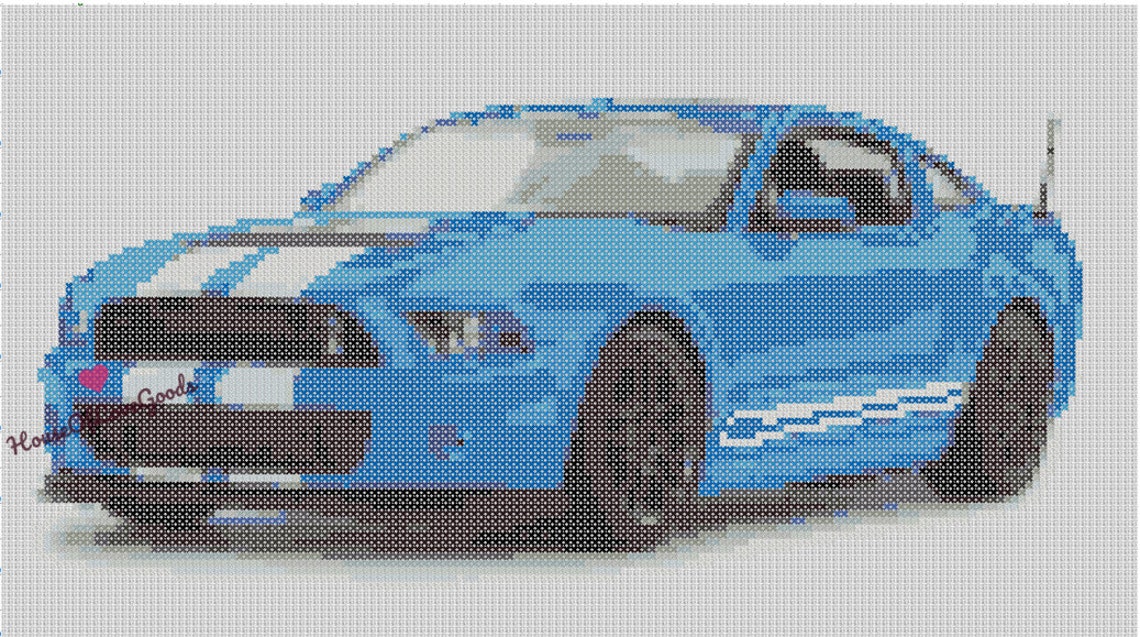 Sports Car Cross Stitch Pattern, Mustang Shelby GT500 Cross Stitch ...