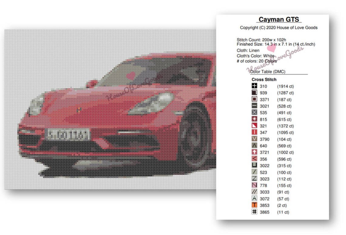Sports Car Cross Stitch Pattern, Porsche 718 Cross Stitch Pattern ...
