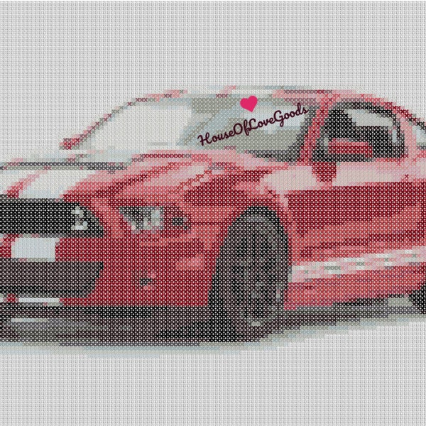 Sports Car Cross Stitch Pattern, Mustang Shelby GT500 Cross Stitch ...